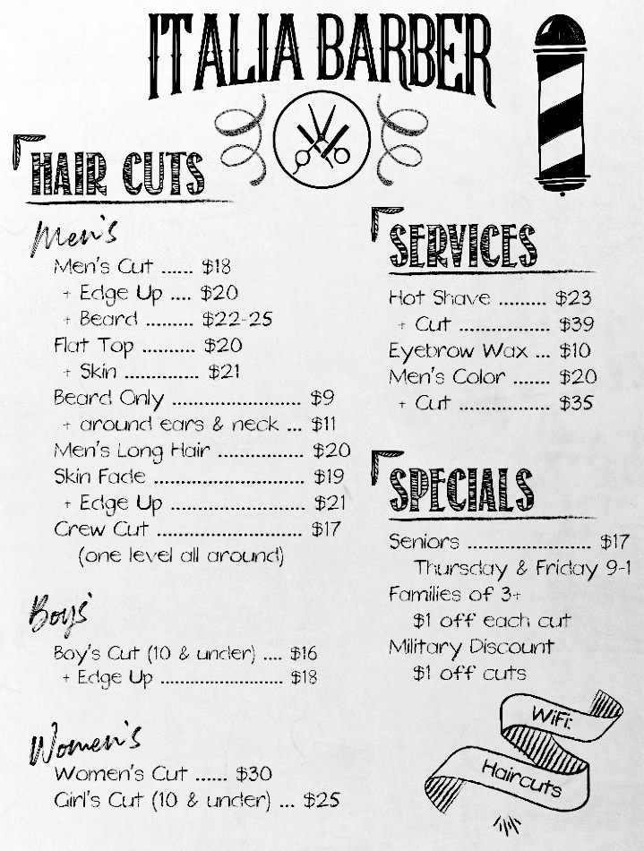 Pricing – Italia Barber Shop Carmel
